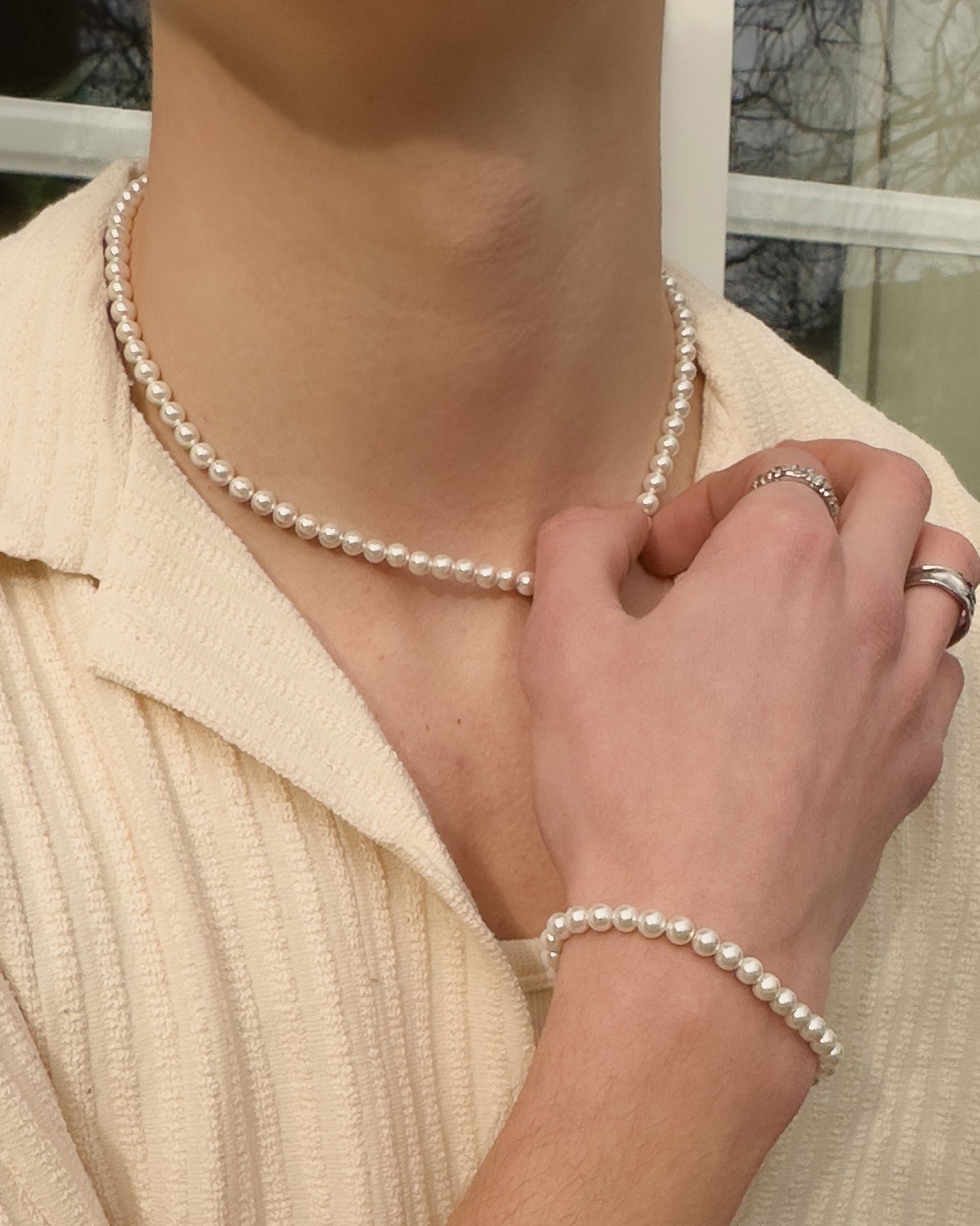 Perlen Kette Herren - Echte Perlen, Silber - Halskette Männer – Ondro